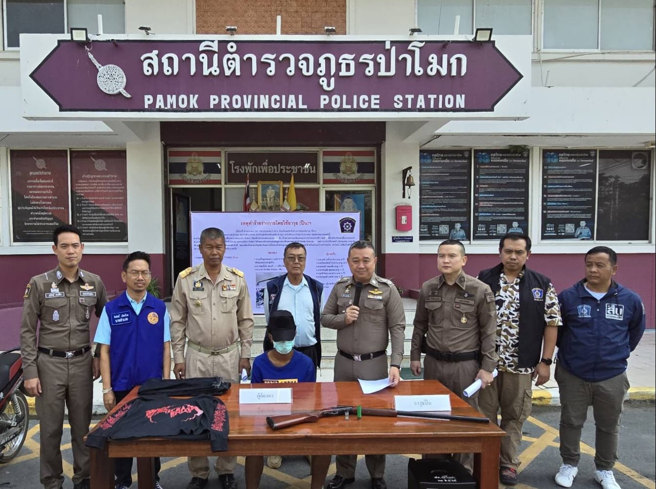 แถลงข่าวเหตุทำร้ายร่างกายโดยใช้อาวุธ(ปืน)ฯ - สถานีตำรวจภูธรป่าโมก